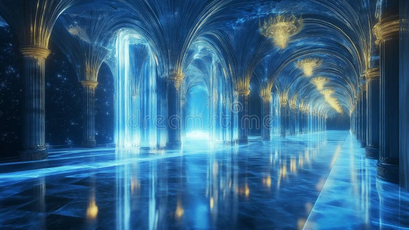 Enchanted Hall Illuminated by Ethereal Magic Light in a Fantasy ...
