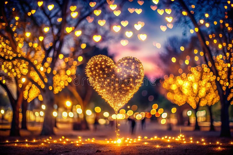Enchanted Heart Bokeh a Romantic Night Sky Background Featuring Natures ...