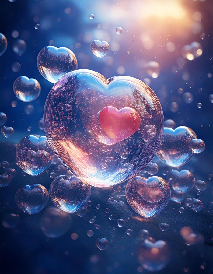 Enchanted Heart Bubbles Love Floating in Light Stock Illustration ...