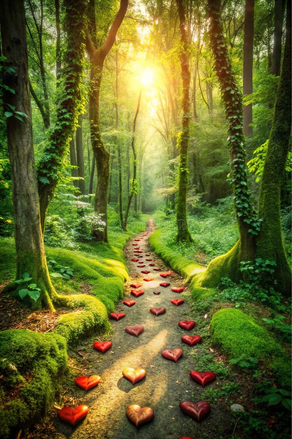 Enchanted Heart Forest Path Photos Stock Illustration - Illustration of ...