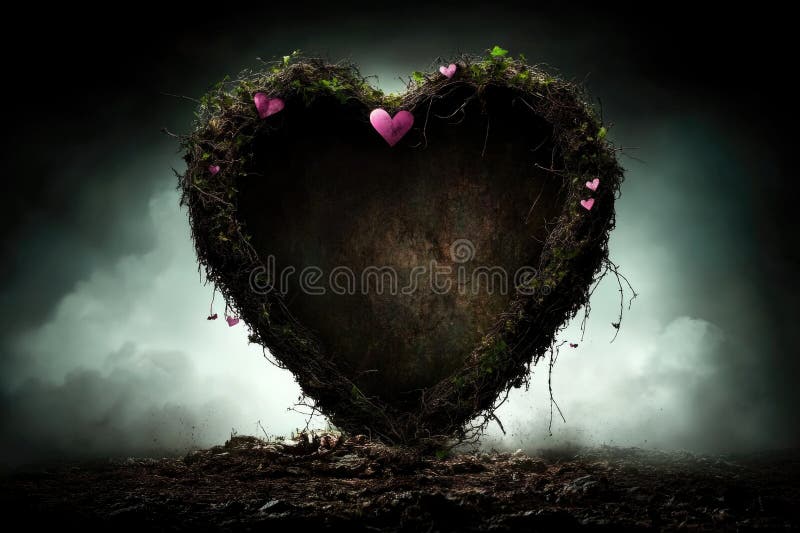 Enchanted Heart of Nature with Moss and Pink Hearts in Mystical Forest ...