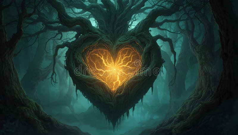 Enchanted Heart Tree in Mystical Forest Stock Illustration ...