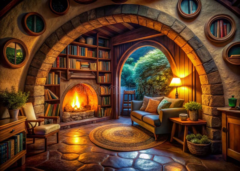 Enchanted HobbitInspired Home a Panoramic View of a Cozy Interior with ...