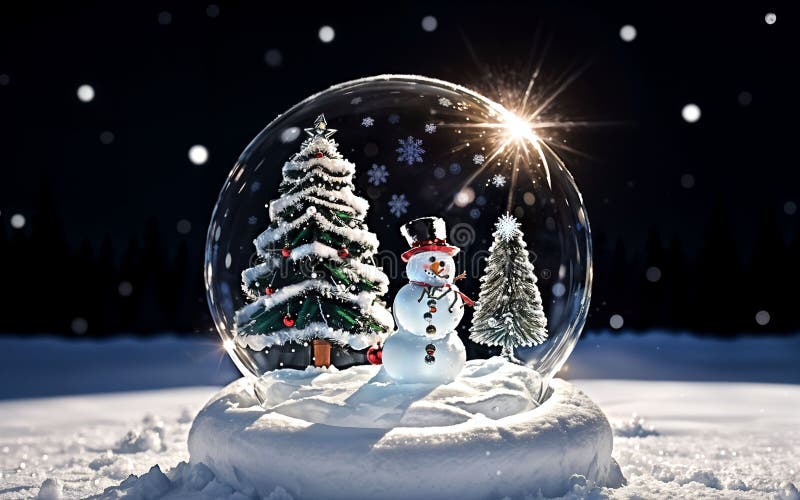 Enchanted Holiday Snowman in a Christmas Snow Globe Stock Illustration ...