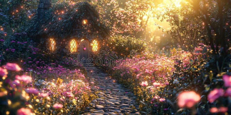 Enchanted House in a Magic Garden Stock Image - Image of magical ...