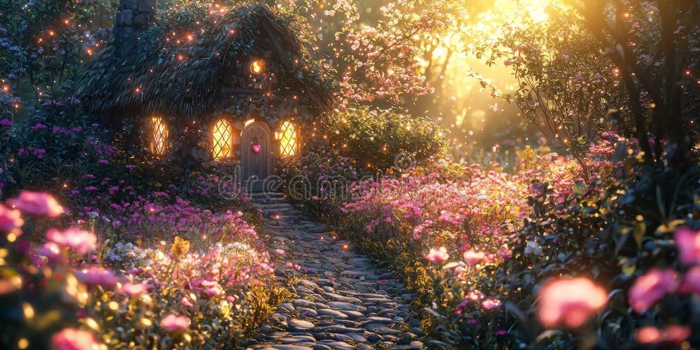 Enchanted House in a Magic Garden Stock Image - Image of magical ...