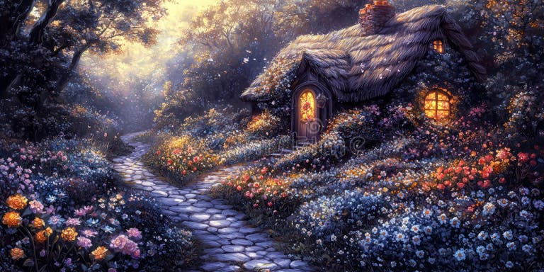 Enchanted House in a Magic Garden Stock Photo - Image of nature, lights ...