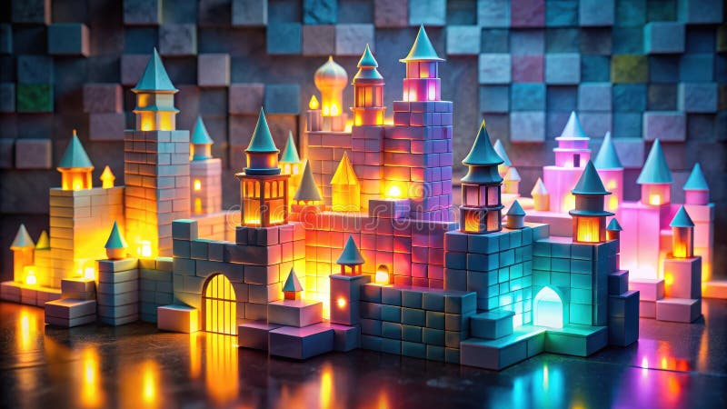 Enchanted Illuminated Castle Blocks a Fantasy Architectural Model ...