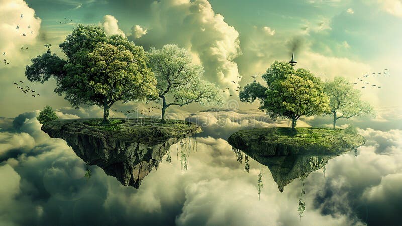 Enchanted Isles , Surreal Floating Clouds and Trees in Fantasy Land ...
