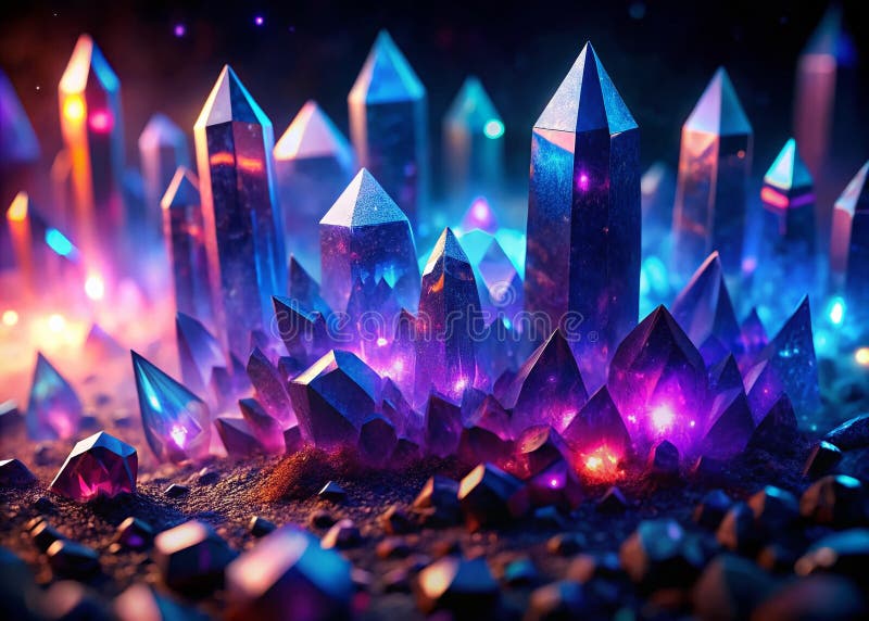 Enchanted Isometric Crystal Structures a Glowing Fantasy Night Scene ...