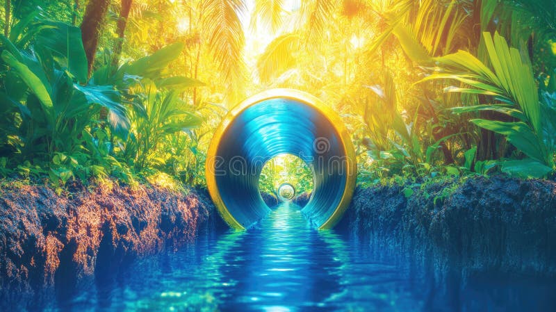 Enchanted Jungle Water Slide in Lush Forest Stock Image - Image of ...