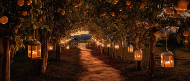 Enchanted Lantern Path stock illustration. Illustration of picturesque ...