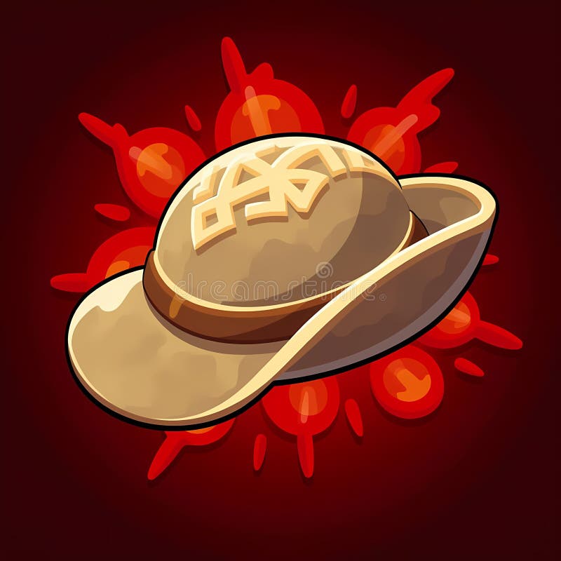 An Futuristic Image of a Beige Hat with Intricate Carvings. the Background is a Fiery Red Color ...