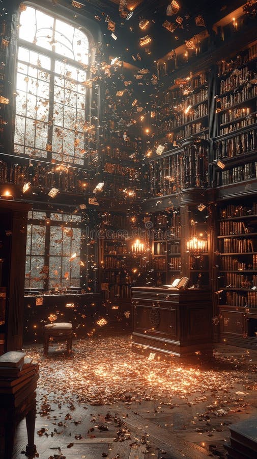 Enchanted Library with Books Floating in Mid-air Stock Image - Image of ...