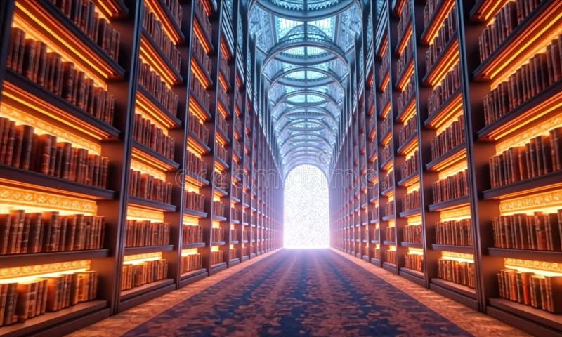 Enchanted Library Corridor: a Path To Knowledge and Illumination Stock ...