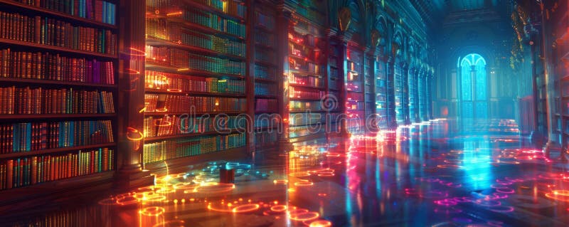 Enchanted Library with Glowing Magical Lights and Endless Bookshelves ...