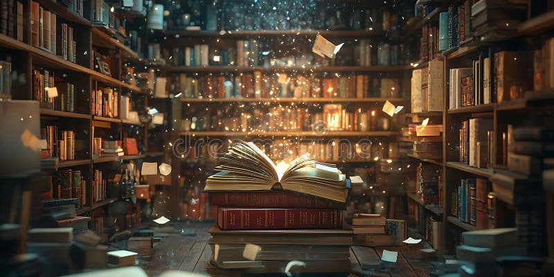 Enchanted Library Magical Bookshelf Background Wallpaper Stock ...