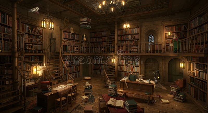 Enchanted Library: a Realm of Books and Wonder Stock Illustration ...