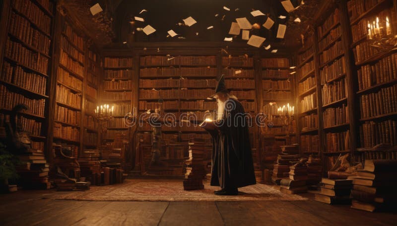 Enchanted Library Wizard stock image. Image of lore - 312760553