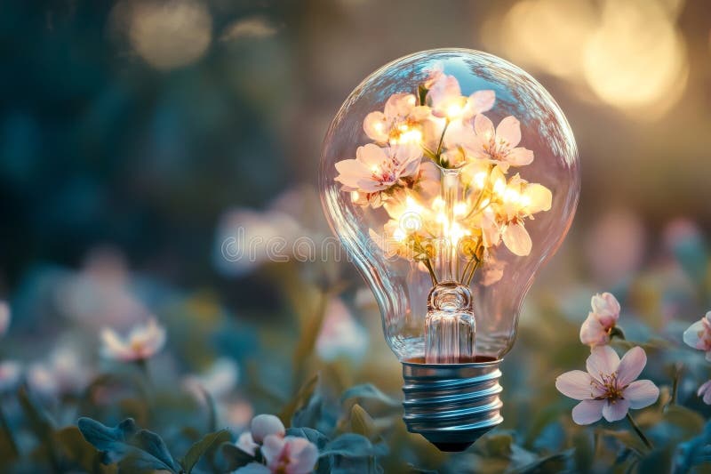 Enchanted Lightbulb with Spring Flowers Stock Illustration ...