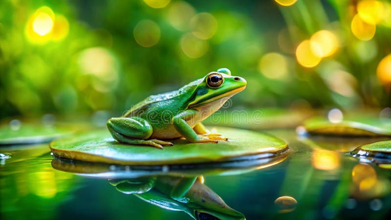 Enchanted Lily Pad a TiltShift Macro View of a Tiny Frog in a Serene ...