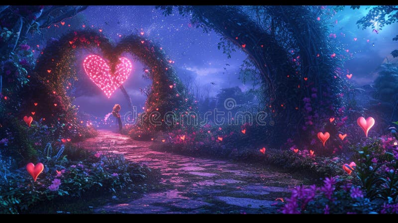 Enchanted Love Forest in Valentines Day Pragma Stock Illustration ...