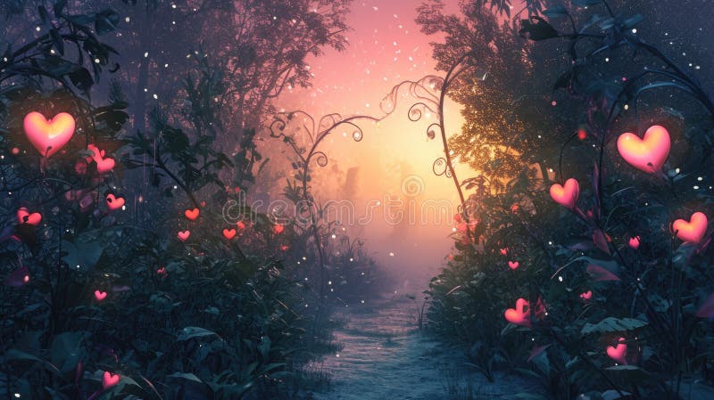 Enchanted Love Forest in Valentines Day Pragma Stock Photo - Image of ...