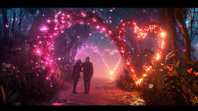 Enchanted Love Forest in Valentines Day Pragma Stock Illustration ...