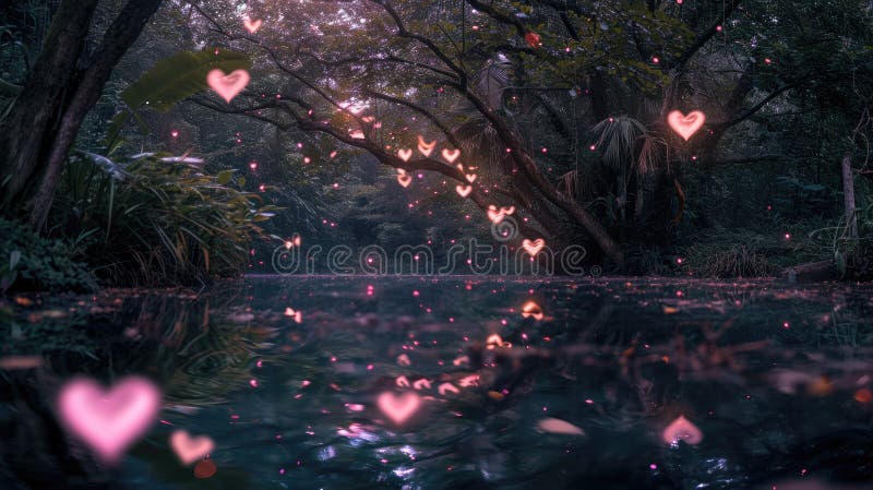 Enchanted Love Forest in Valentines Day Pragma Stock Illustration ...