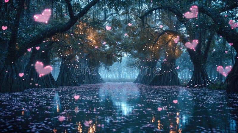 Enchanted Love Forest in Valentines Day Pragma Stock Illustration ...