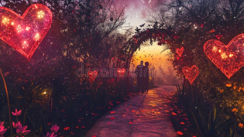 Enchanted Love Forest in Valentines Day Pragma Stock Illustration ...