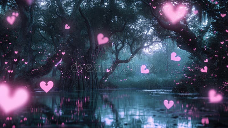 Enchanted Love Forest in Valentines Day Pragma Stock Illustration ...