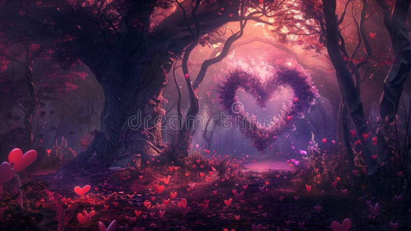 Enchanted Love Forest in the Valentines Day Pragma Stock Image - Image ...