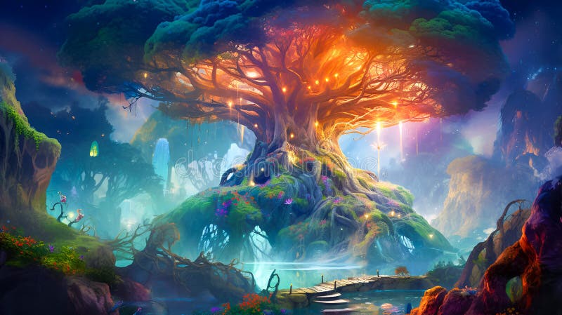 Enchanted Forest with Big Tree Stock Illustration - Illustration of ... Enchanted Forest with Big Tree Stock Illustration - Illustration of ...