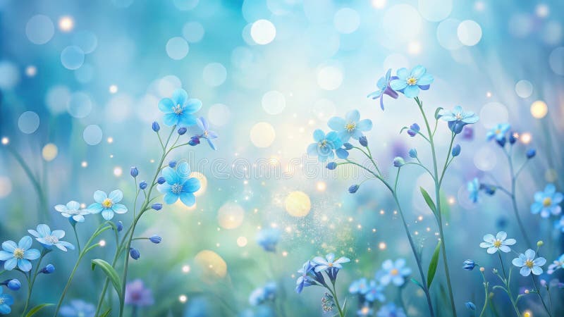 Enchanted Meadow of Delicate Blue Flowers with Sparkling Dust ...