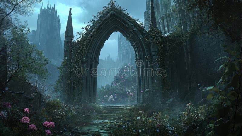 Enchanted Medieval Gothic Ruins Amidst Forest Growth Stock Image ...