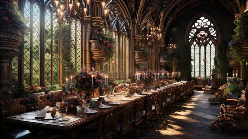 Enchanted Medieval Great Hall with Elegant Gothic Architecture and ...