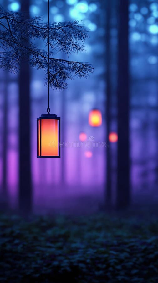 Enchanted Midnight Forest with Glowing Lanterns Illuminating the ...