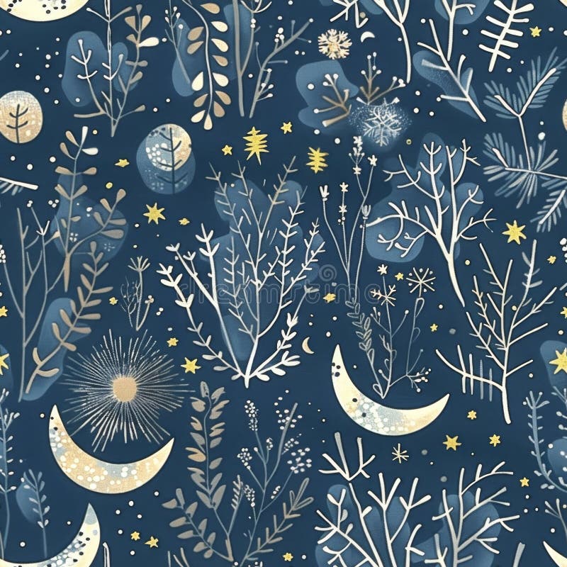 Enchanted Midnight Garden with Celestial Elements Pattern Design Stock ...