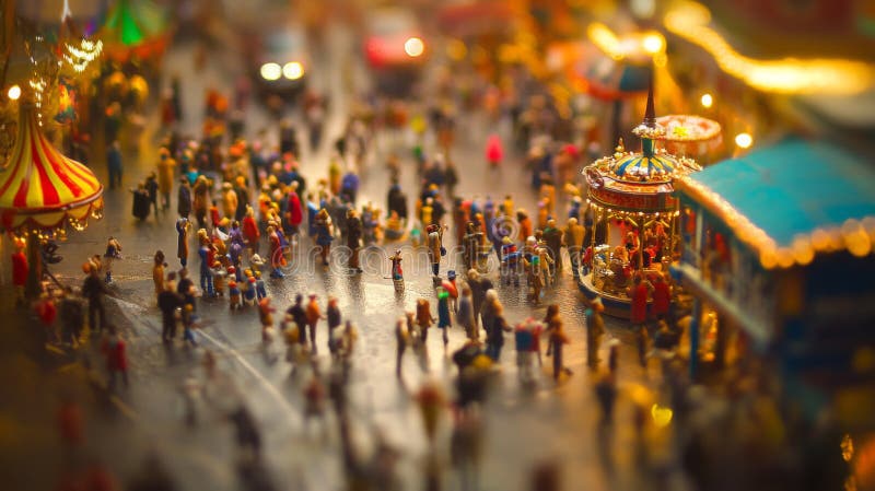 Enchanted Miniature Carnival at Night with Illuminated Rides and Merry ...