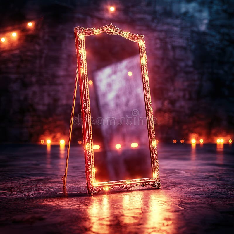 An Enchanted Mirror in a Dimly Lit Room Showing a Mystical Reflection ...