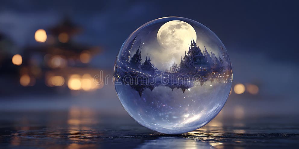 Enchanted Moon Glass Ball Night Scene Image Stock Illustration ...