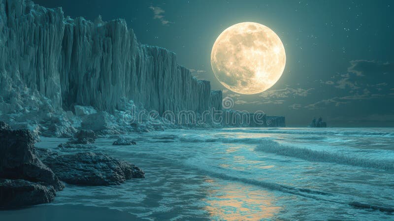 Enchanted Moonlight Beachscape: a Surreal Night Scene Stock ...