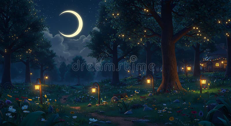 Enchanted Moonlight Forest: a Whimsical, 3D-rendered Nighttime Scene ...