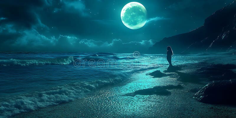 Enchanted Moonlight Landscape Fantasy Art Background Stock Illustration ...