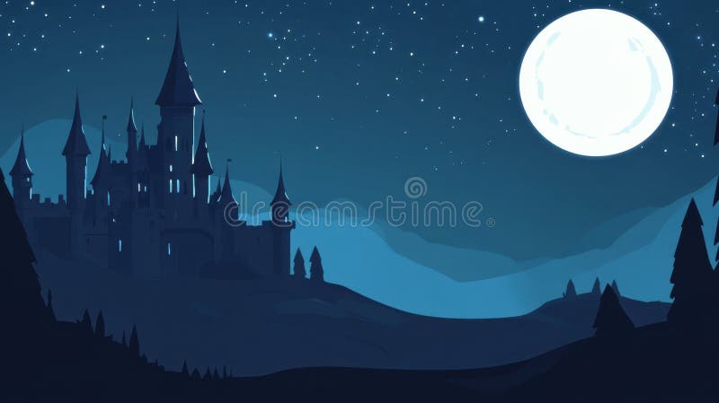 Enchanted Moonlit Castle in Mystical Landscape at Night Stock Photo ...