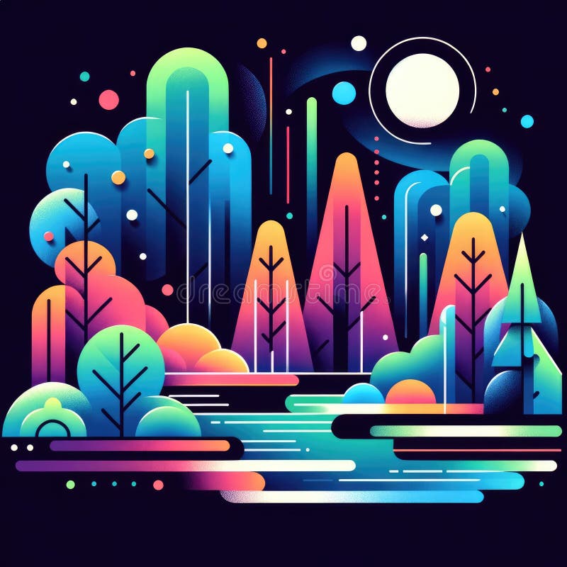 Enchanted Moonlit Magical Forest Stock Illustration - Illustration of ...