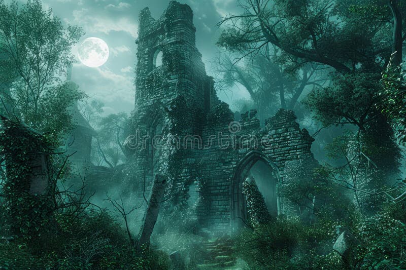 Enchanted Moonlit Ruins in Mystical Forest Spooky, Magical Atmosphere ...