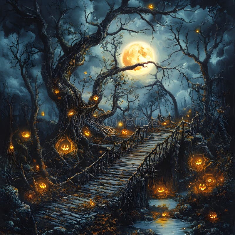 Enchanted Moonlit Wolves in Gothic Haunted Forest for Halloween Decor ...