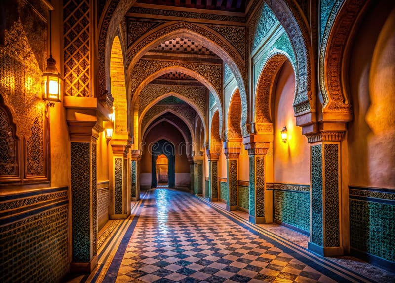 Enchanted Moroccan Corridor a LowLight Exploration of Intricate Arched ...